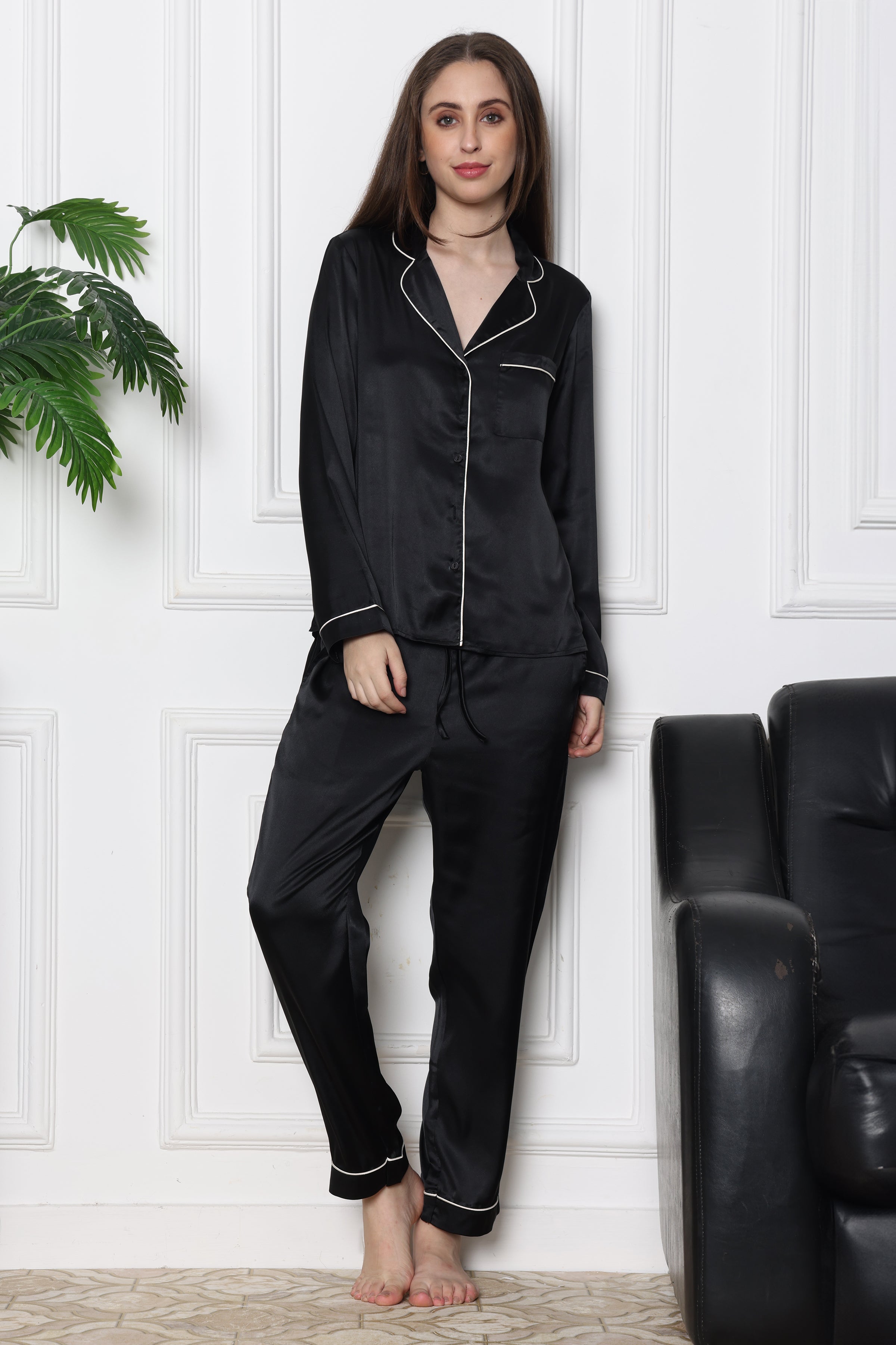 Shop Black Opulence Collared Full Sleeve Co Ord Set Online – SlumberJill
